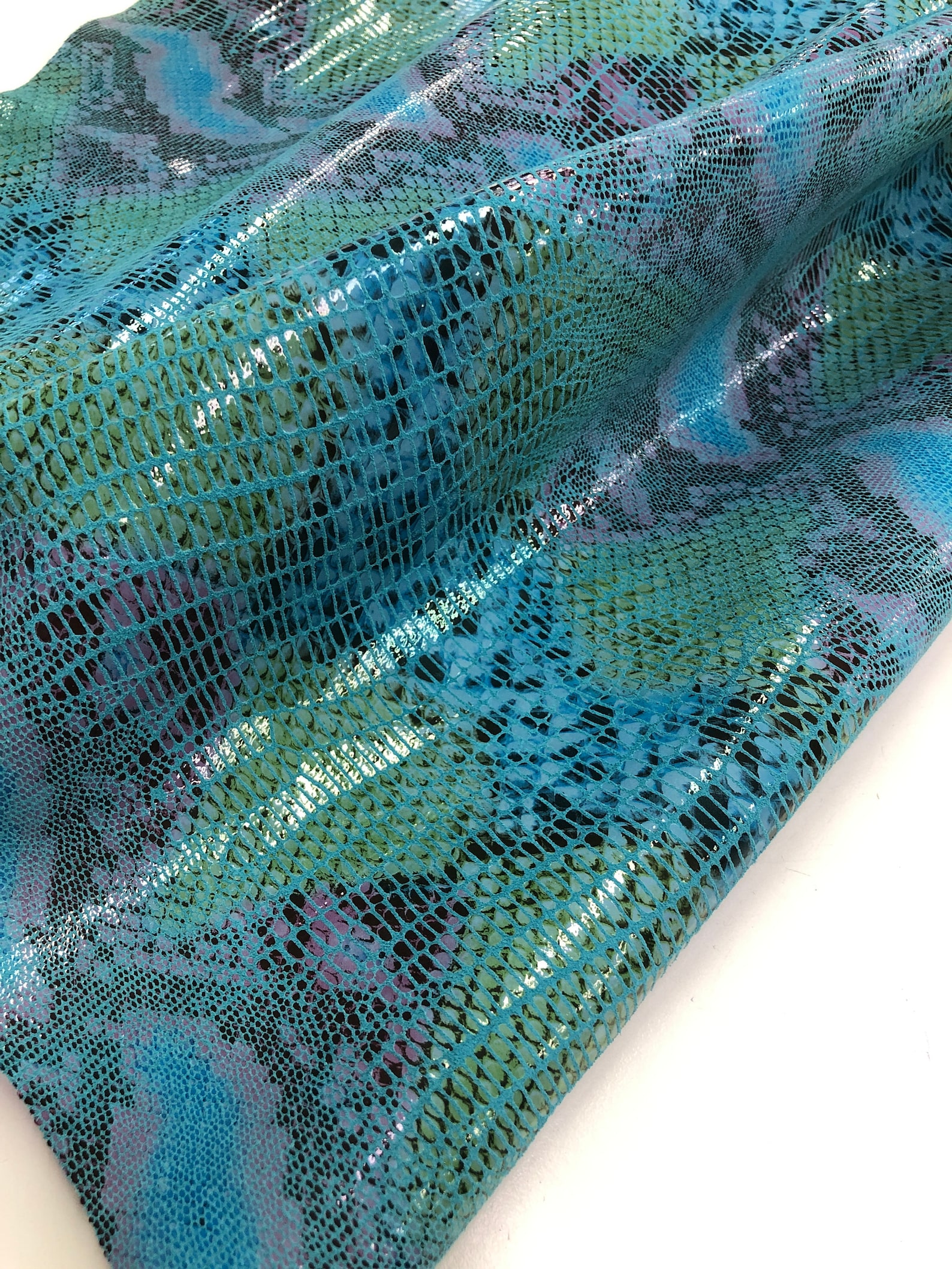 LEATHER PYTHON Print/turquoise Pink Green CALFSKIN - Etsy