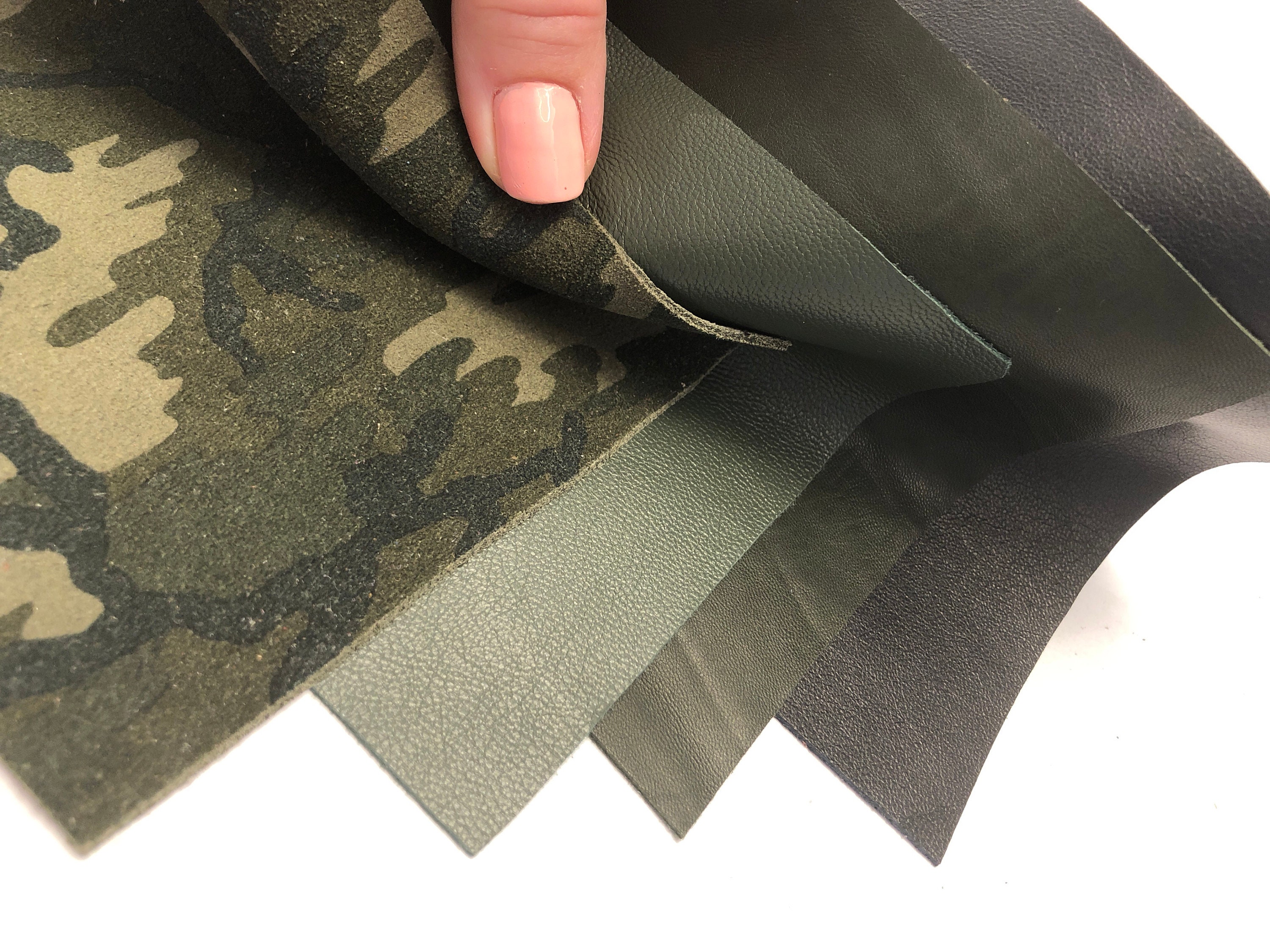 CAMOUFLAGE ARMY OLIVE and Black Genuine Leather and Suede, Soft ...