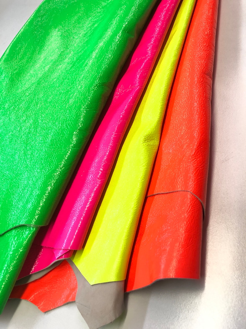 NEON LEATHER 12"x24” Neon Green Pink Orange Yellow LEATHER, Leather Sheet, Leather Skins ...