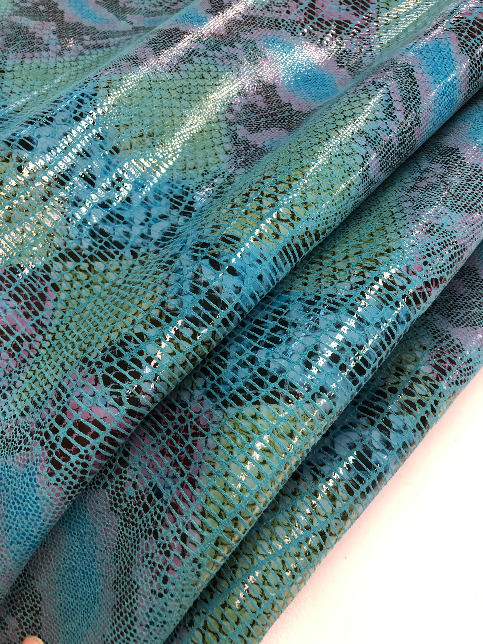 LEATHER PYTHON Print/turquoise Pink Green CALFSKIN - Etsy