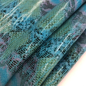 LEATHER PYTHON Print/turquoise Pink Green CALFSKIN Suede/genuine ...