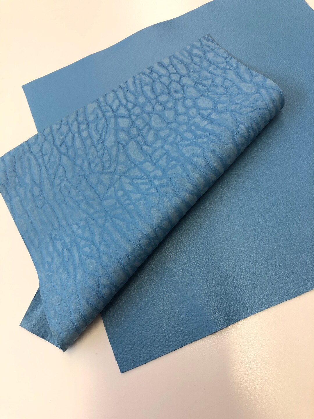 BLUE LEATHER 8”x8” Sky Blue LEATHER Set, Lambkin Leather With Sueded ...