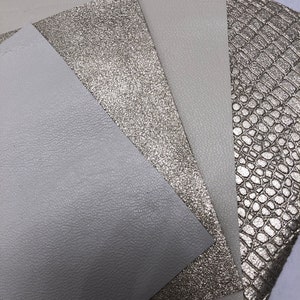 LEATHER SHIMMERING Platinum GOLD, Cream Off-white, Genuine Leather Set ...