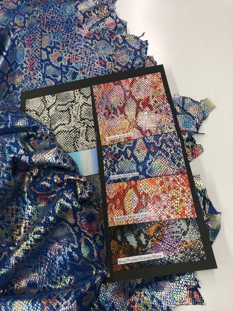 PYTHON PRINT GENUINE Leather Multi Metallic in Red Blue | Etsy