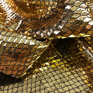 LEATHER GOLD METALLIC Snakeskin Genuine Lambskin Leathe Bright Vivid ...