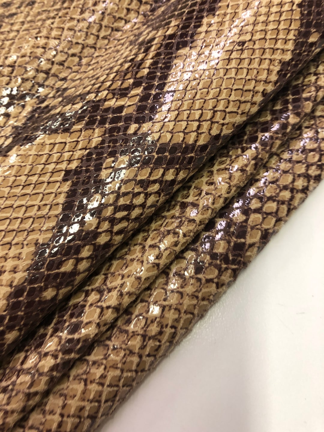 LEATHER SKINS PYTHON Print/natural Tan Brown Python Snakeskin Printed ...