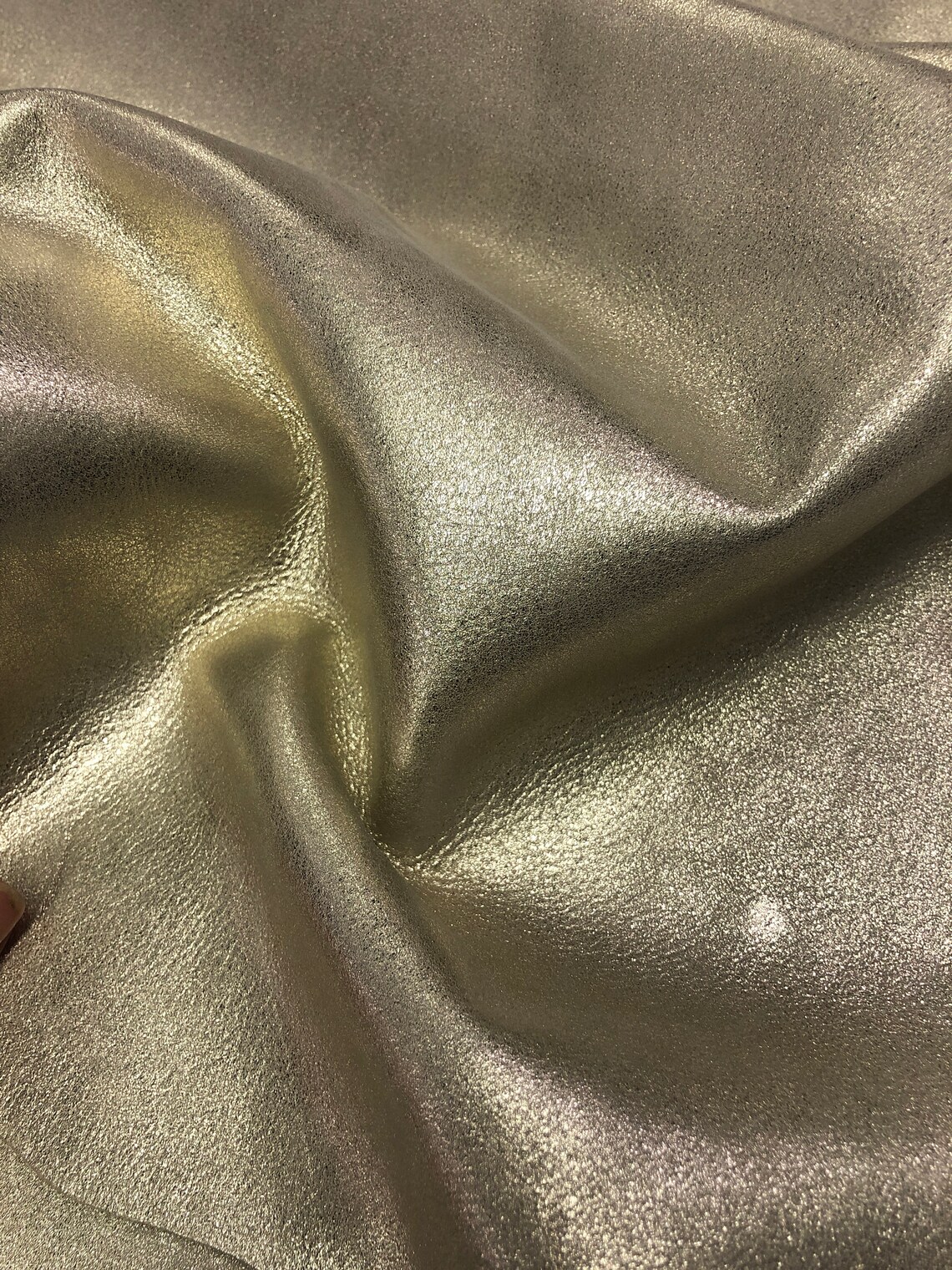 LEATHER Shimmering CHAMPAGNE Skin/metallic Pale Gold Sparkle /genuine ...