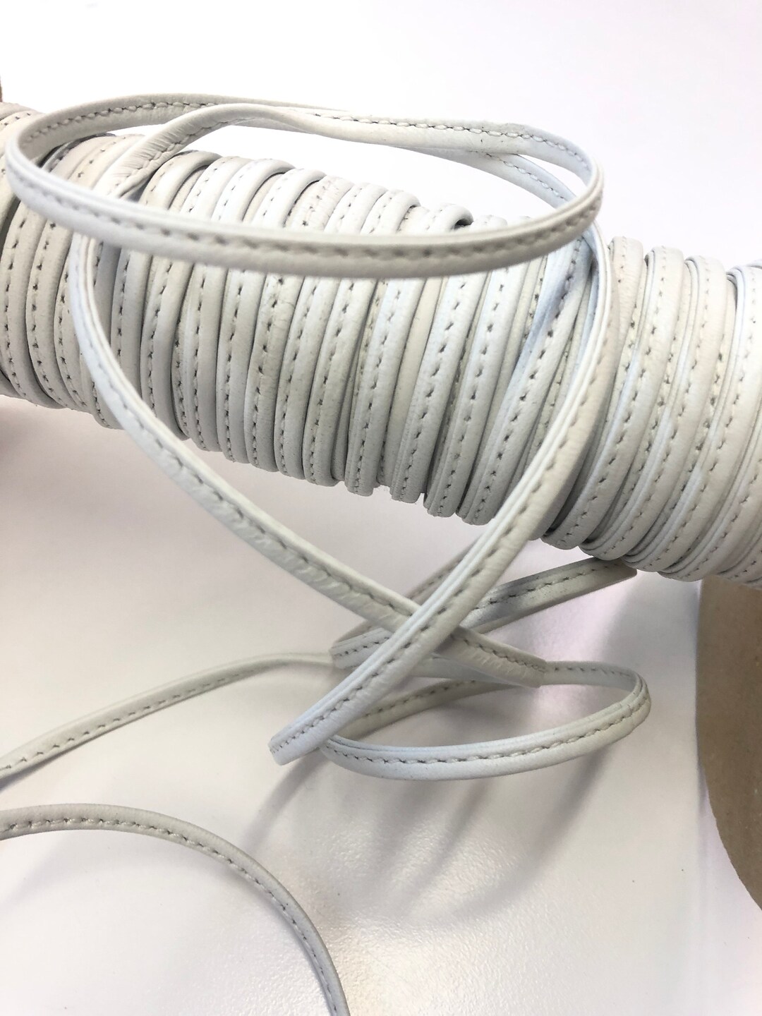 LEATHER Lace STITCHED LEATHER Cord Trim-drawstring 3/16” White Leather ...