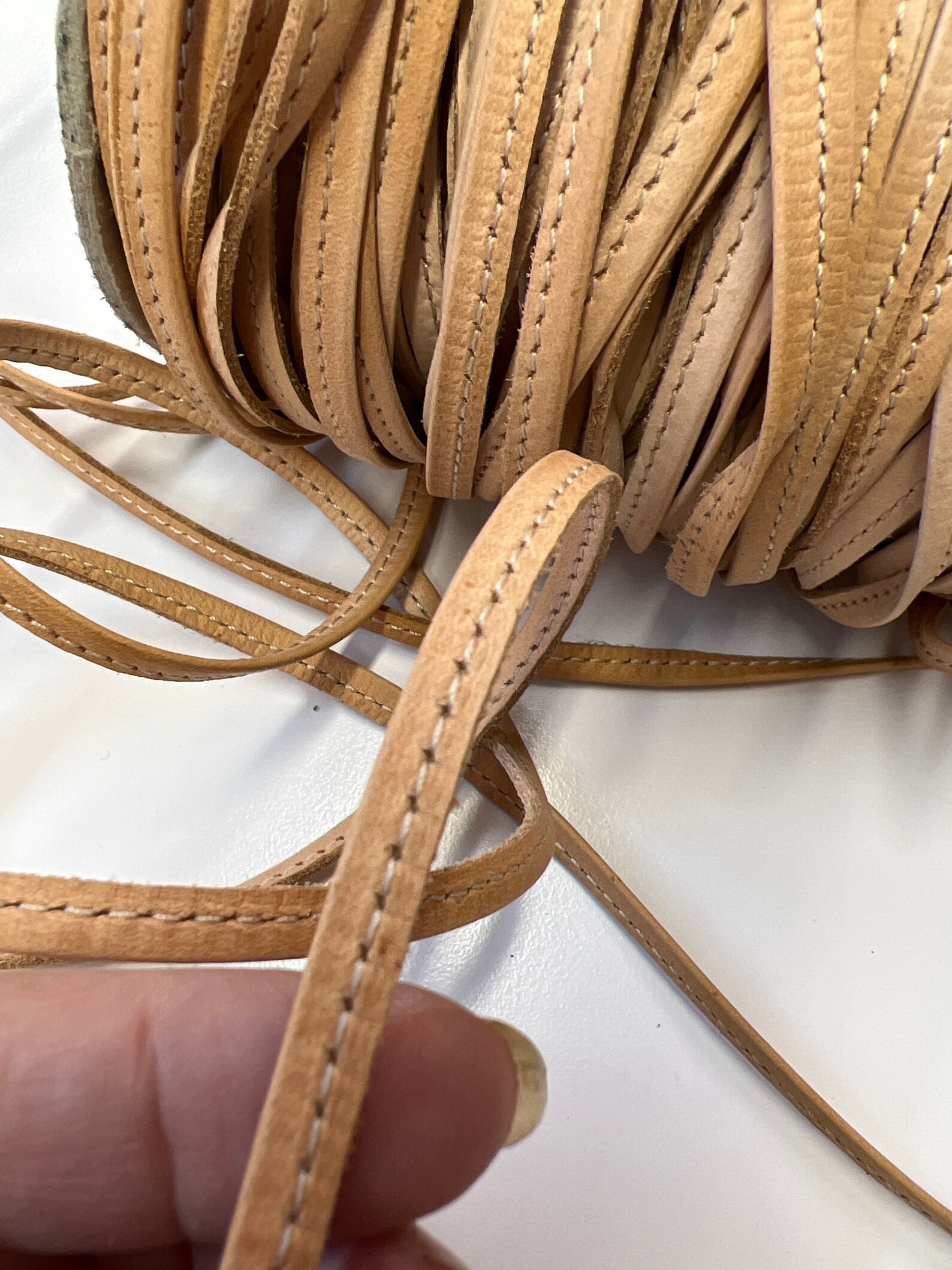 1/4 LEATHER STITCHED Veg Tan LEATHER Drawstring Leather Lace - Etsy