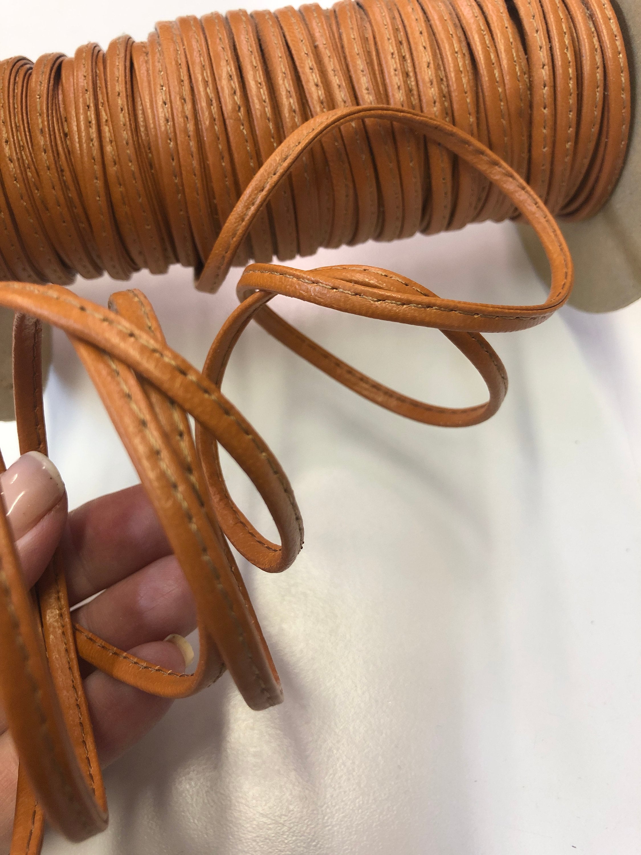 Tan 3/16" LEATHER STITCHED LEATHER Drawstring Leather Lace, Leather ...