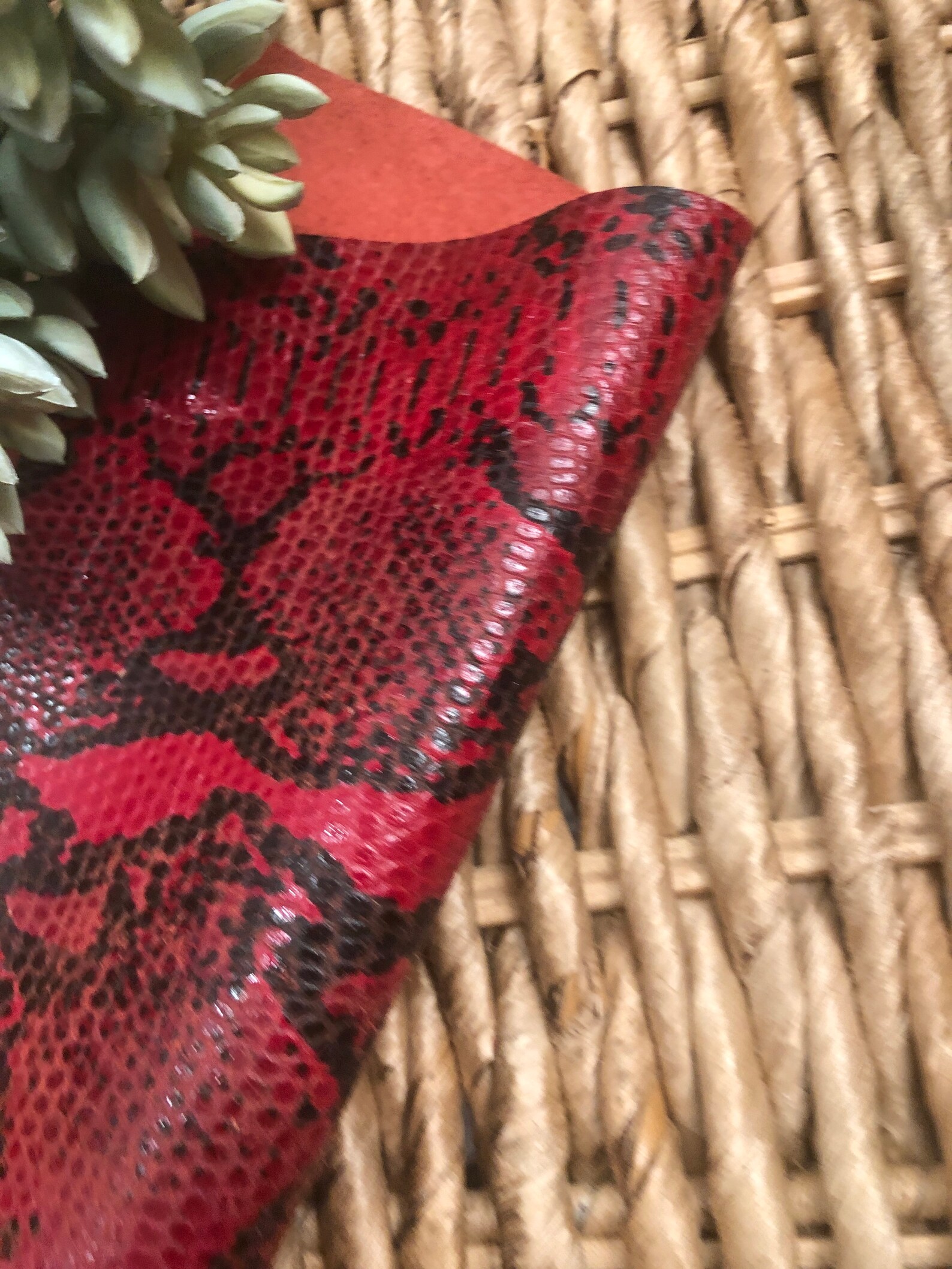 LEATHER 8x8 Fire Red Black Python Snakeskin Lambskin | Etsy