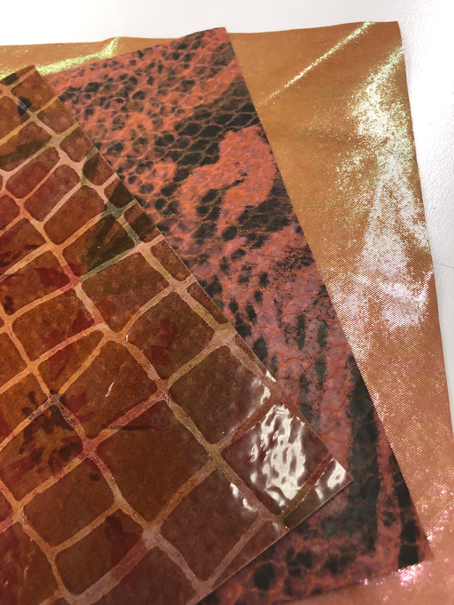 LEATHER Metallic COPPER 6"x5.5" Set of 3 Shimmer Copper Suede,copper ...