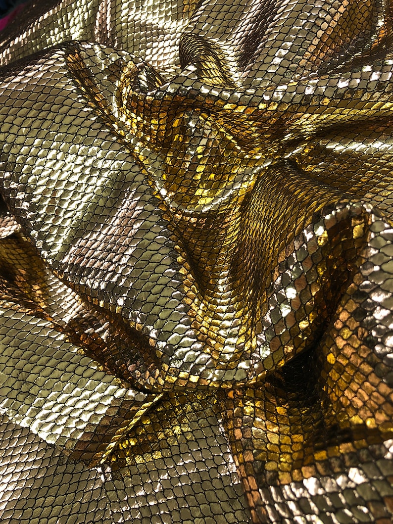 LEATHER GOLD METALLIC Snakeskin Genuine Lambskin Leathe Bright | Etsy