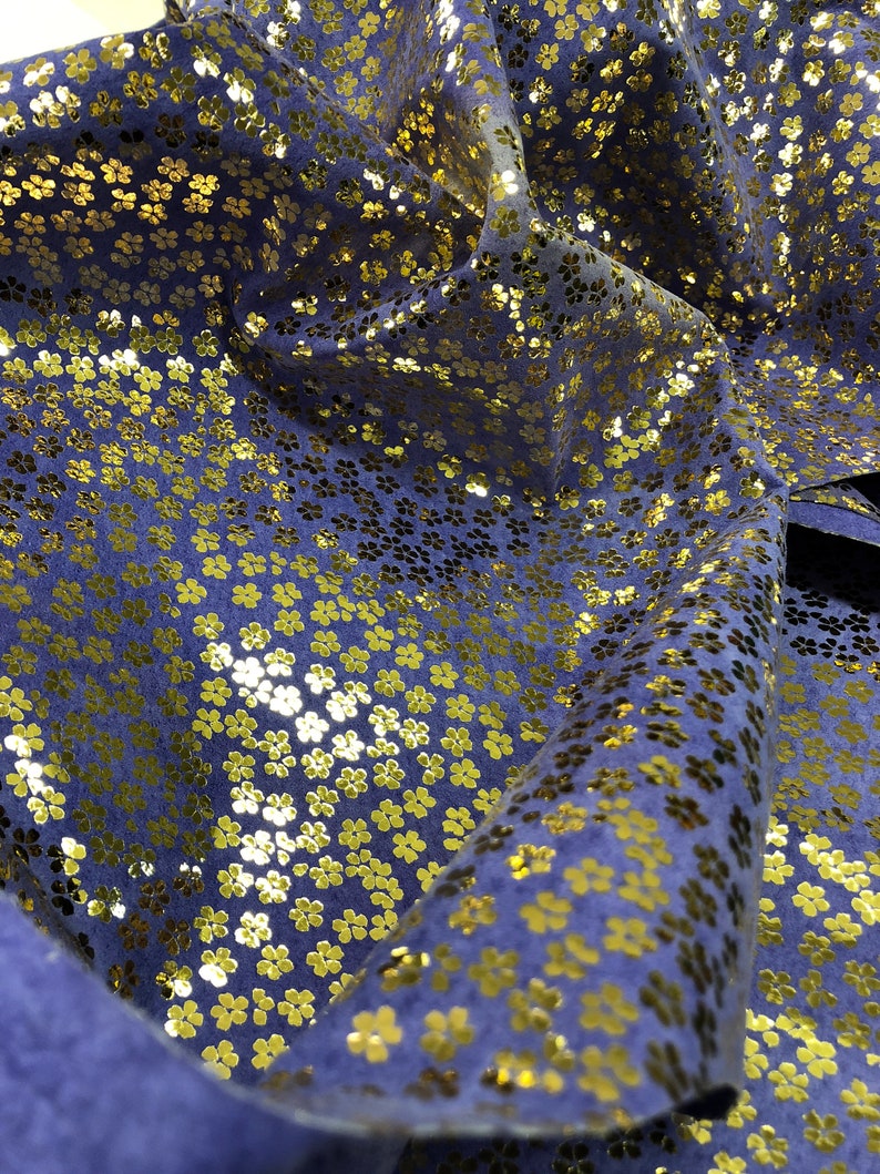 LEATHER 8"x10" Real Genuine Suede Purple GOLD Tiny Flowers/adorable ...