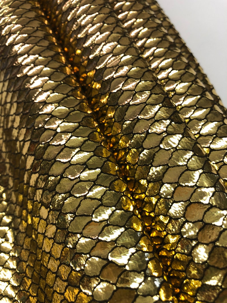 LEATHER GOLD METALLIC Snakeskin Genuine Lambskin Leathe Bright Vivid ...