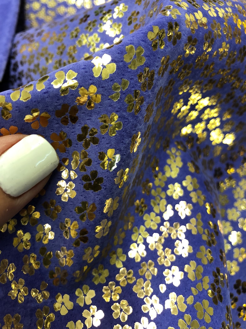 LEATHER 8"x10" Real Genuine Suede Purple GOLD Tiny Flowers/adorable ...
