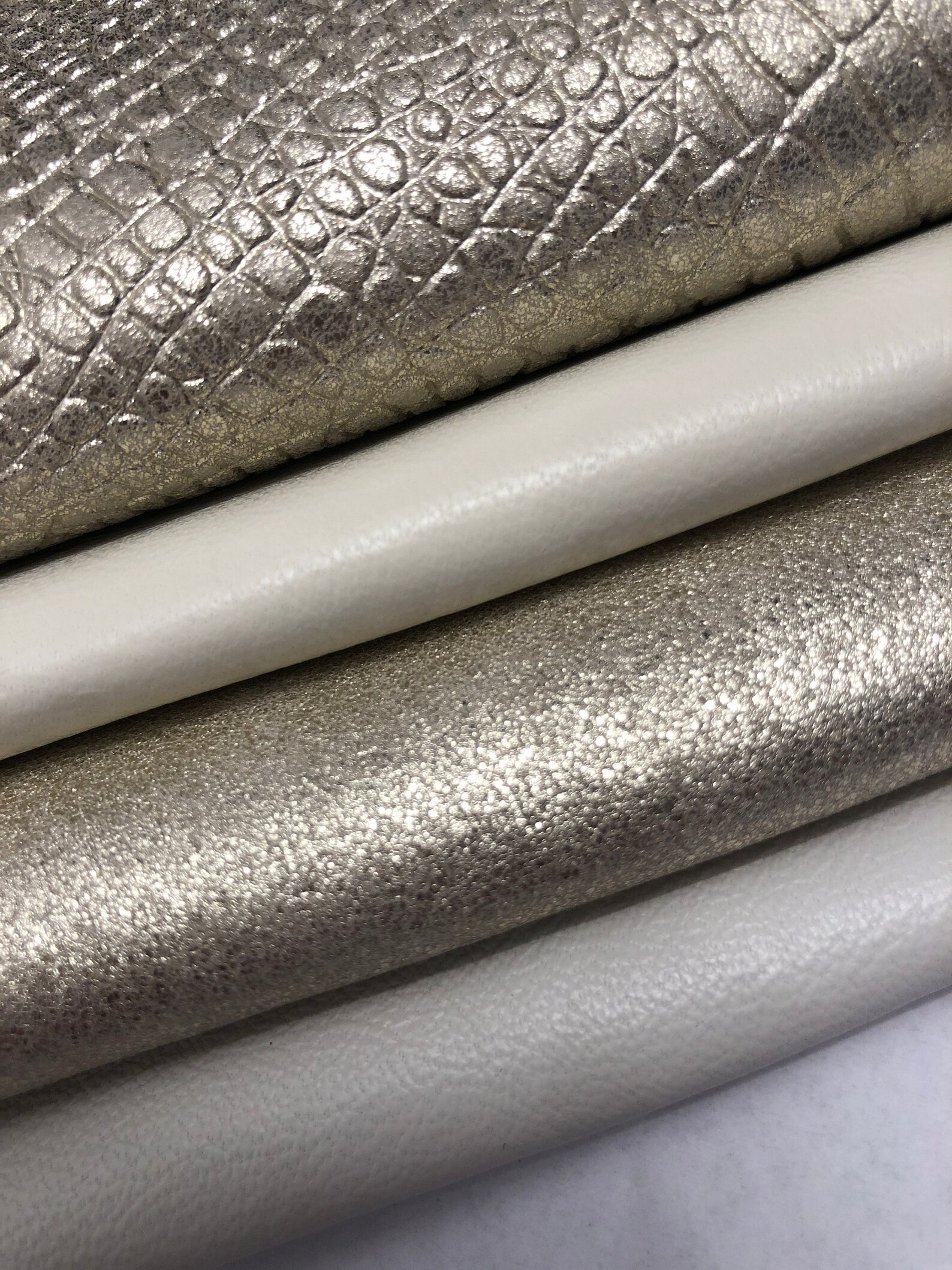 LEATHER SHIMMERING Platinum GOLD, Cream Off-white, Genuine Leather Set ...