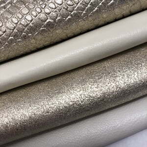 LEATHER SHIMMERING Platinum GOLD, Cream Off-white, Genuine Leather Set ...