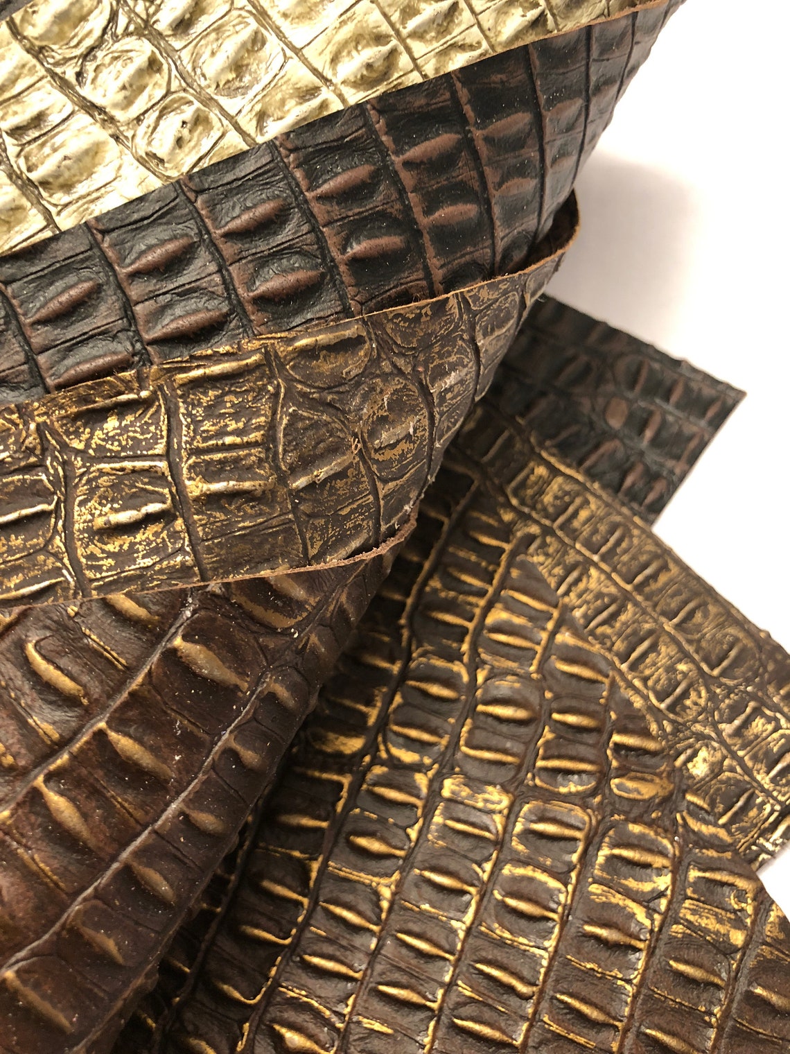 Genuine LEATHER MINI hornback CROCODILE Embossed Leather | Etsy
