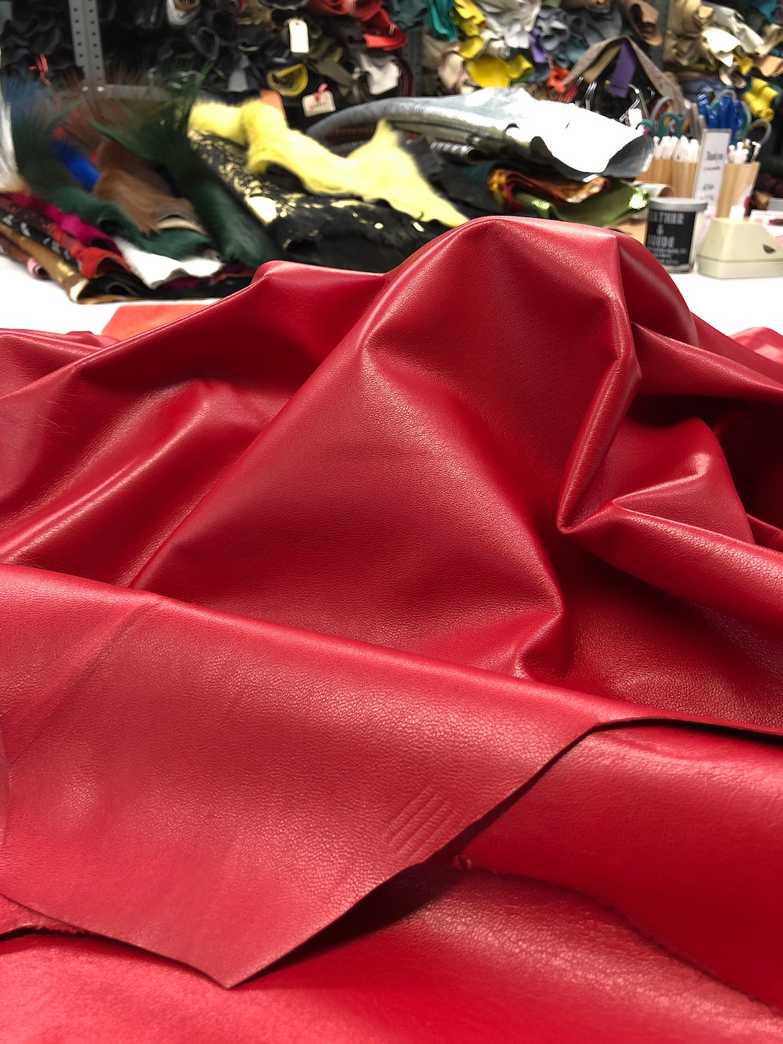 LEATHER RED, Top Quality LAMBSKIN, Genuine Leather, Nappa Leather, Soft ...