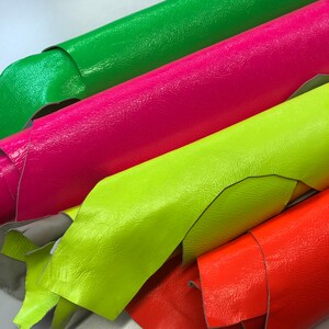 NEON LEATHER 12"x24” Neon Green Pink Orange Yellow LEATHER, Leather Sheet, Leather Skins ...