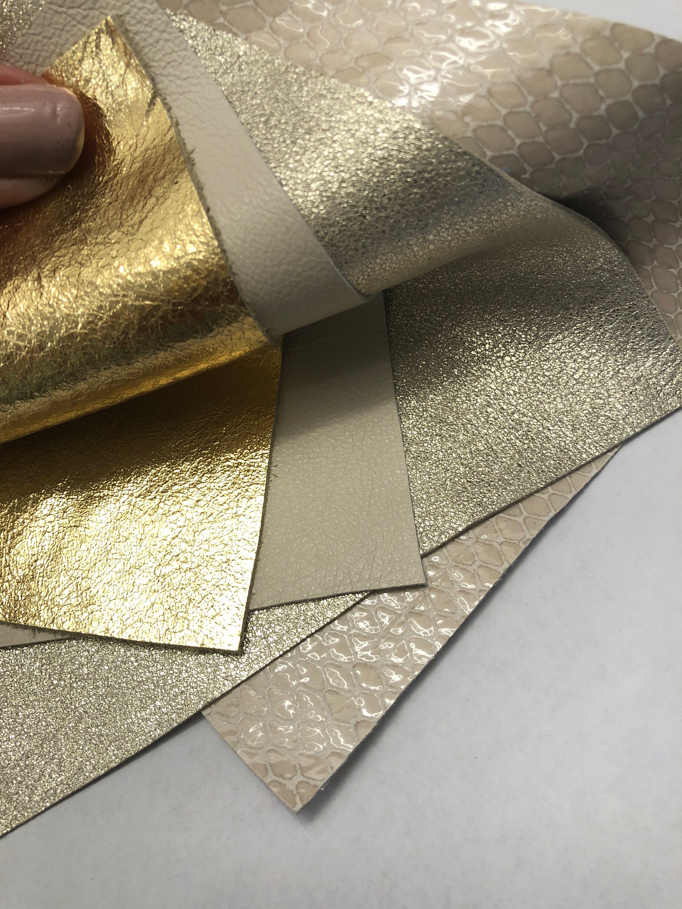 LEATHER GOLD METALLIC Cream Crafting Leather Set of 4 | Etsy