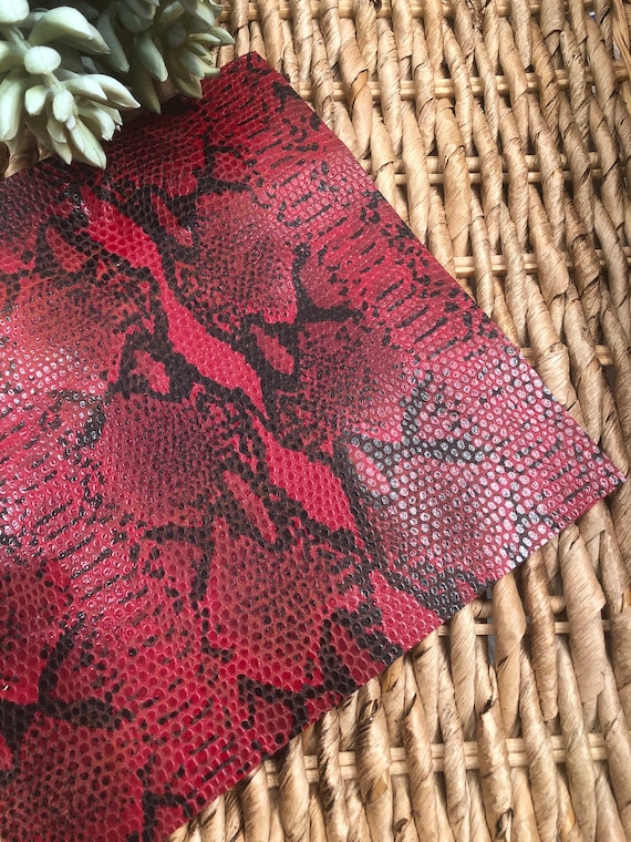 LEATHER 8x8 Fire Red Black Python Snakeskin Lambskin | Etsy