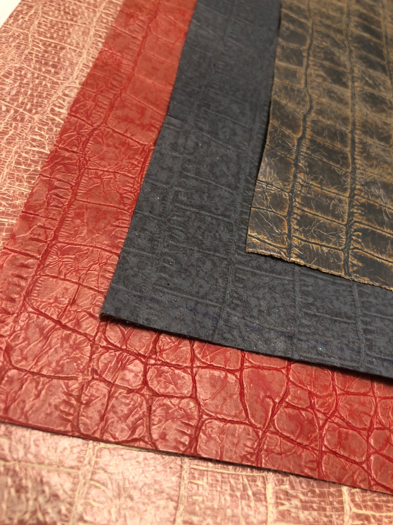 SOFT ALLIGATOR Embossed Leather in 4 Colors of Grey/gold, Grey, Red ...