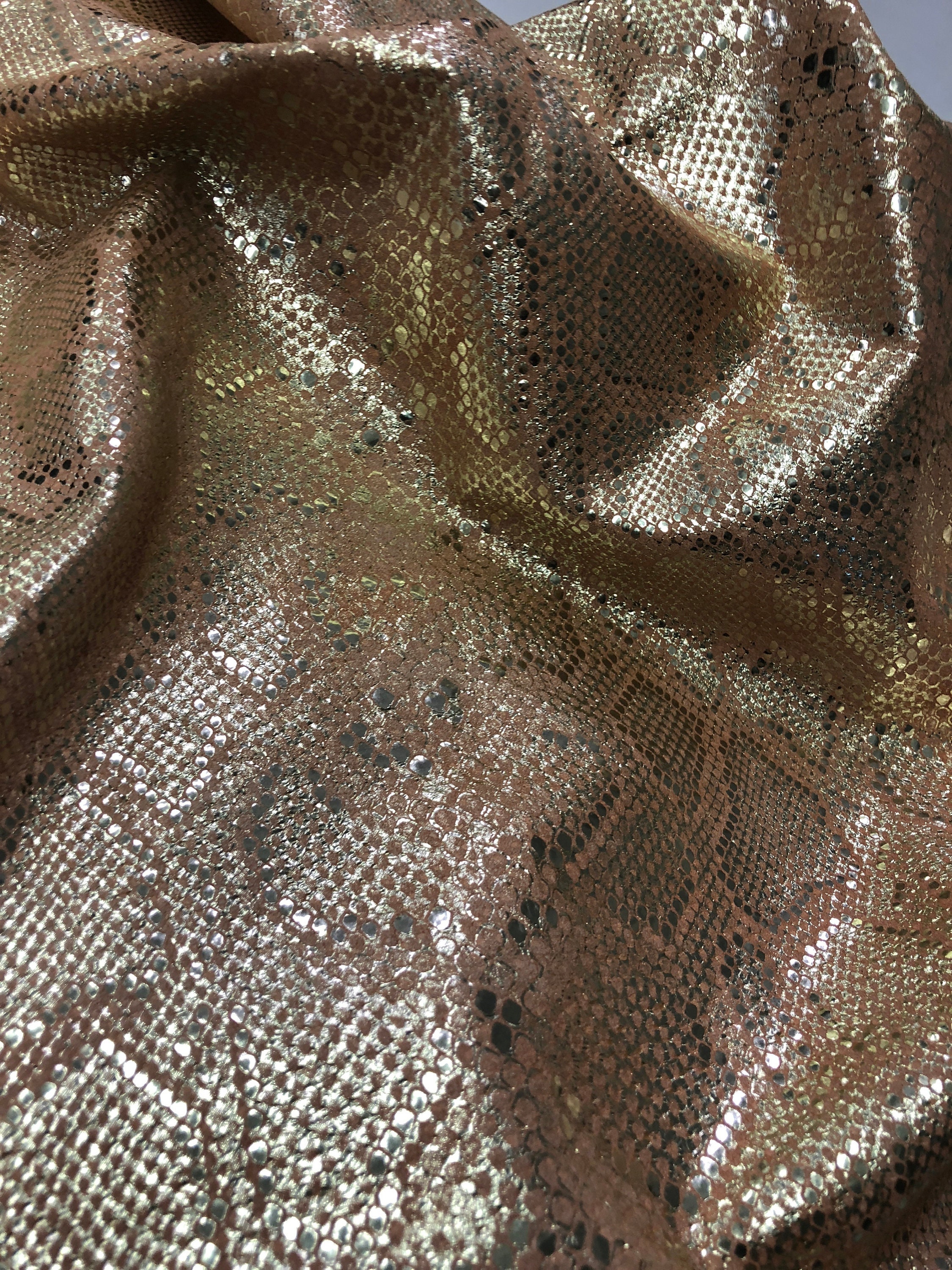 LEATHER Shiny Metallic GOLD Python on Peach Background | Etsy