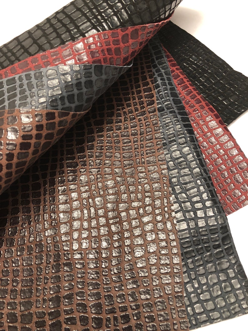 LEATHER Best Croco Print Genuine Leather Hide in Colors of | Etsy