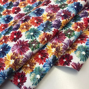 LEATHER 10"x10" Poppy FLOWER Red, Orange, Light Blue, Dark Blue Printed ...