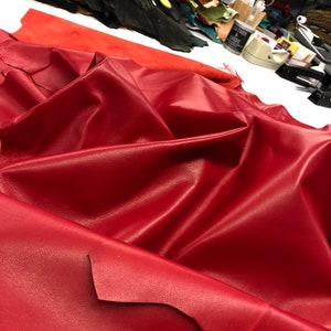 LEATHER Bright RED, LAMBSKIN, Genuine Leather, Nappa Leather, Supple ...
