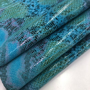 LEATHER PYTHON Print/turquoise Pink Green CALFSKIN Suede/genuine ...
