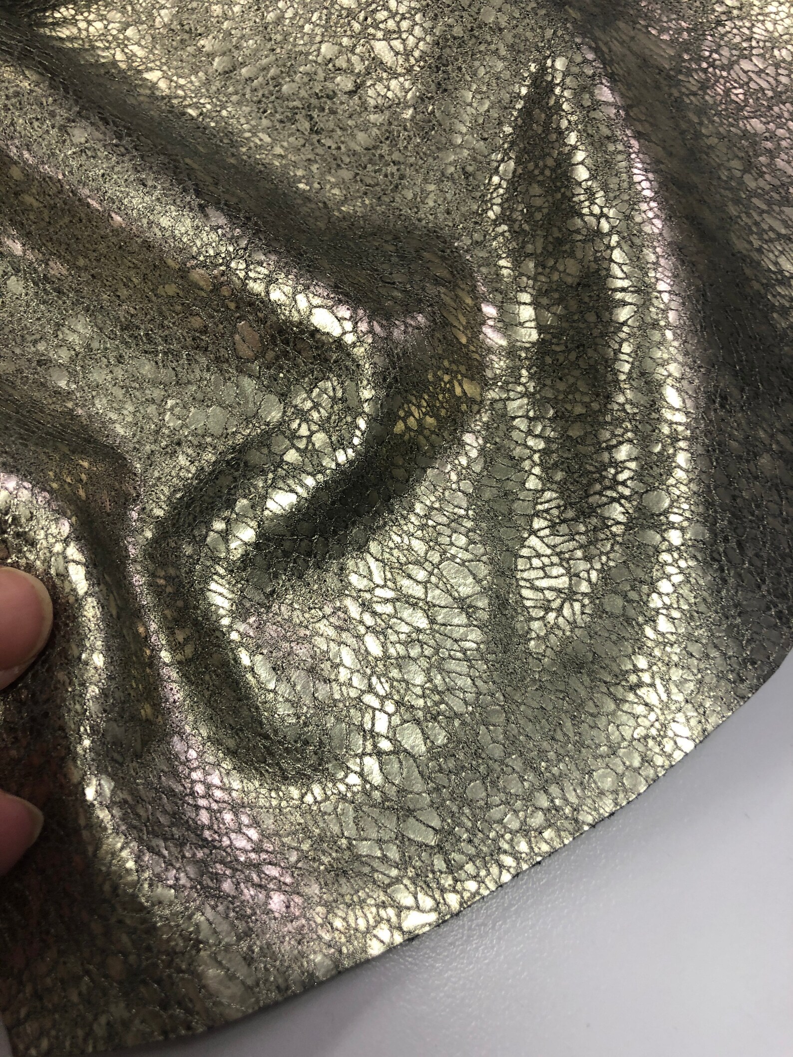 Crackled Antique Gold LEATHER GENUINE SUEDE/ Pale Gold Pigskin Genuine ...