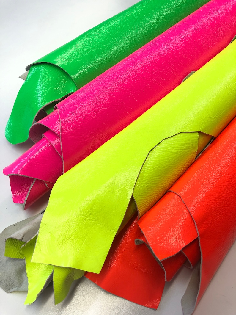 NEON LEATHER 12"x24” Neon Green Pink Orange Yellow LEATHER, Leather Sheet, Leather Skins ...