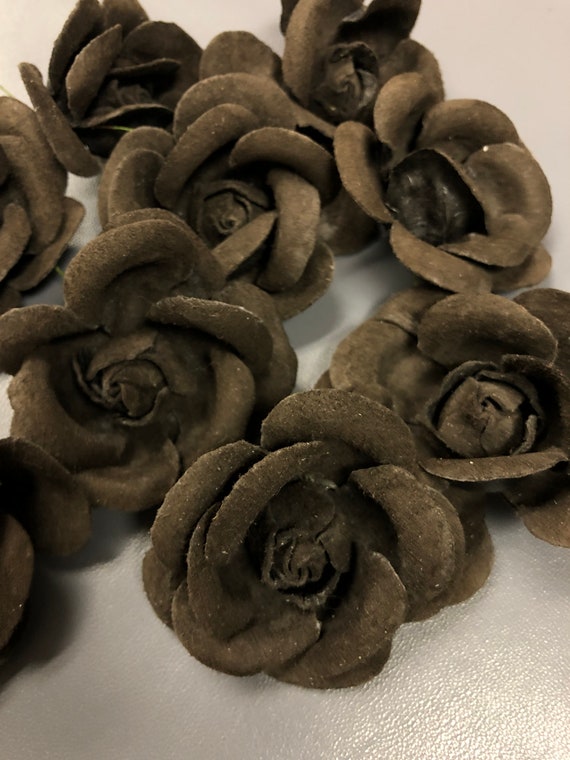 SUEDE LEATHER FLOWERS Brown Suede Flower Genuine Lambskin | Etsy