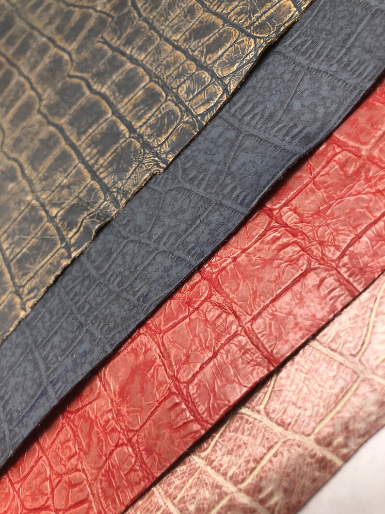 SOFT ALLIGATOR Embossed Leather in 4 Colors of Grey/gold, Grey, Red ...