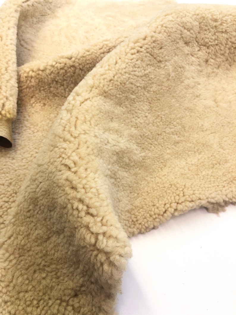 Natural Shearling Sheepskin Authentic Small Curl Leather, Beige ...