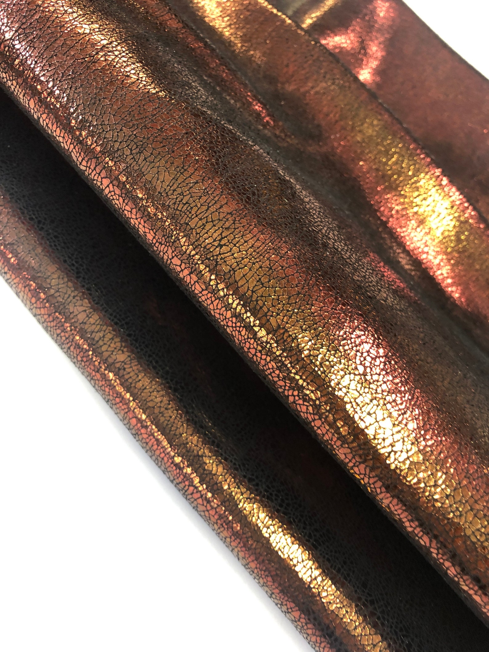 METALLIC GENUINE LEATHER/Calfskin Suede Crackled Shiny | Etsy