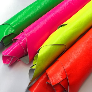 NEON LEATHER 12"x24” Neon Green Pink Orange Yellow LEATHER, Leather Sheet, Leather Skins ...
