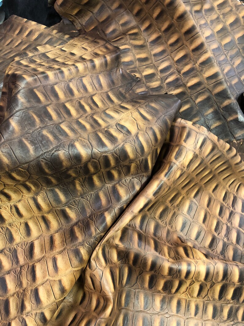 Croco LEATHER ALLIGATOR Print/genuine Leather Hide Printed Crocodile ...