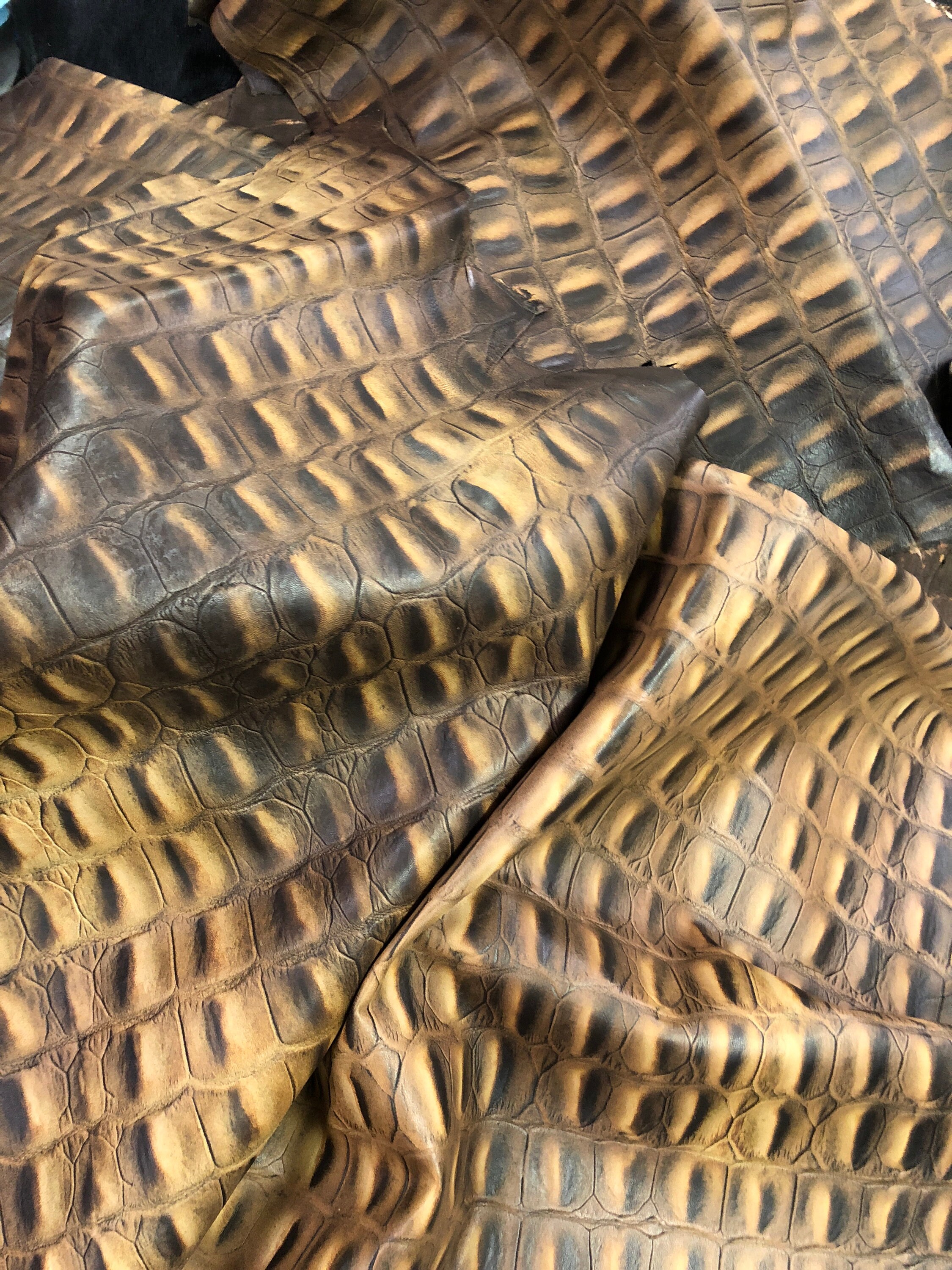 Croco LEATHER ALLIGATOR Print/genuine Leather Hide Printed Crocodile ...