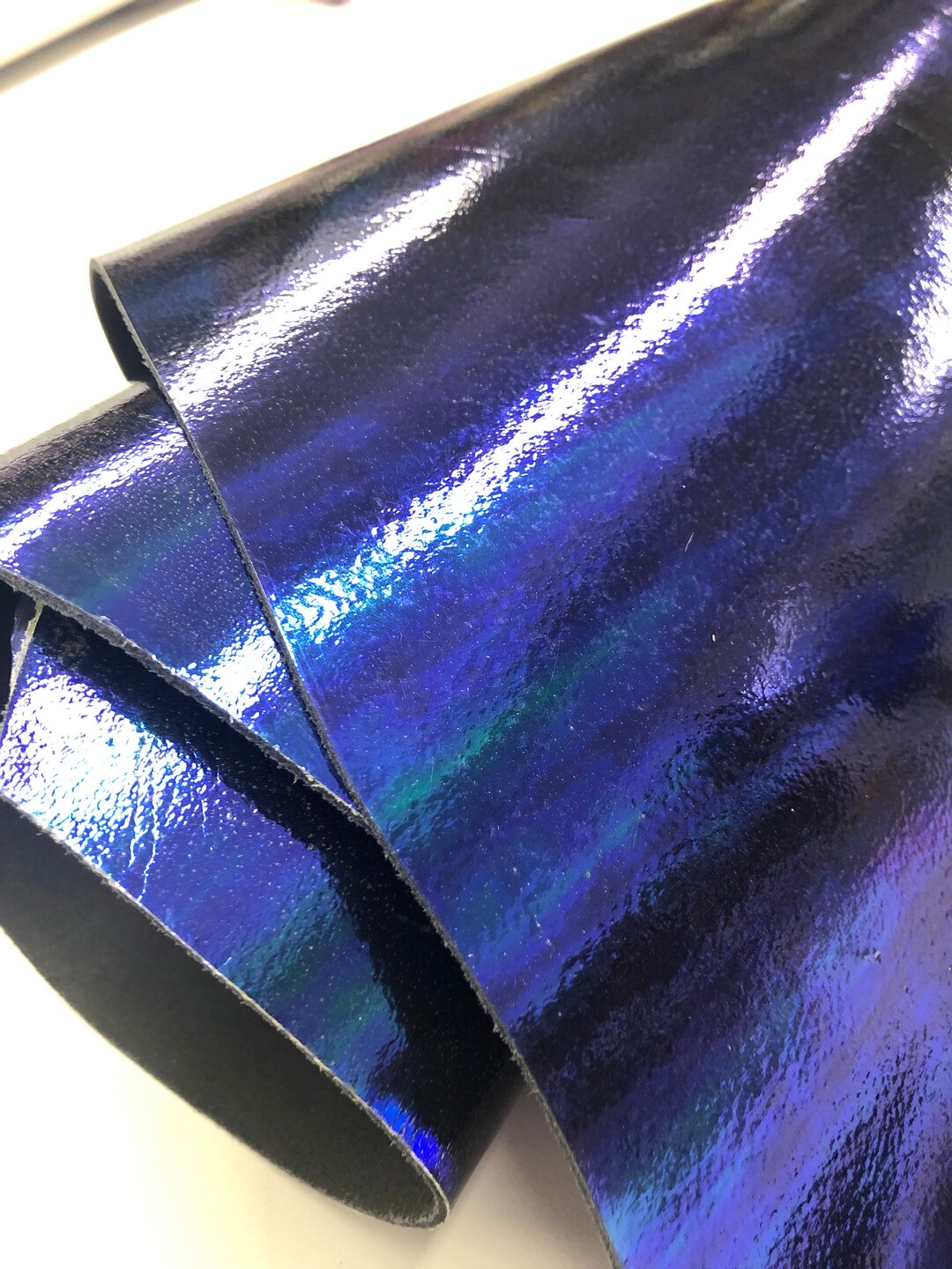 BLUE METALLIC Leather/high Shine Gloss Blue Green Purple Metallic ...