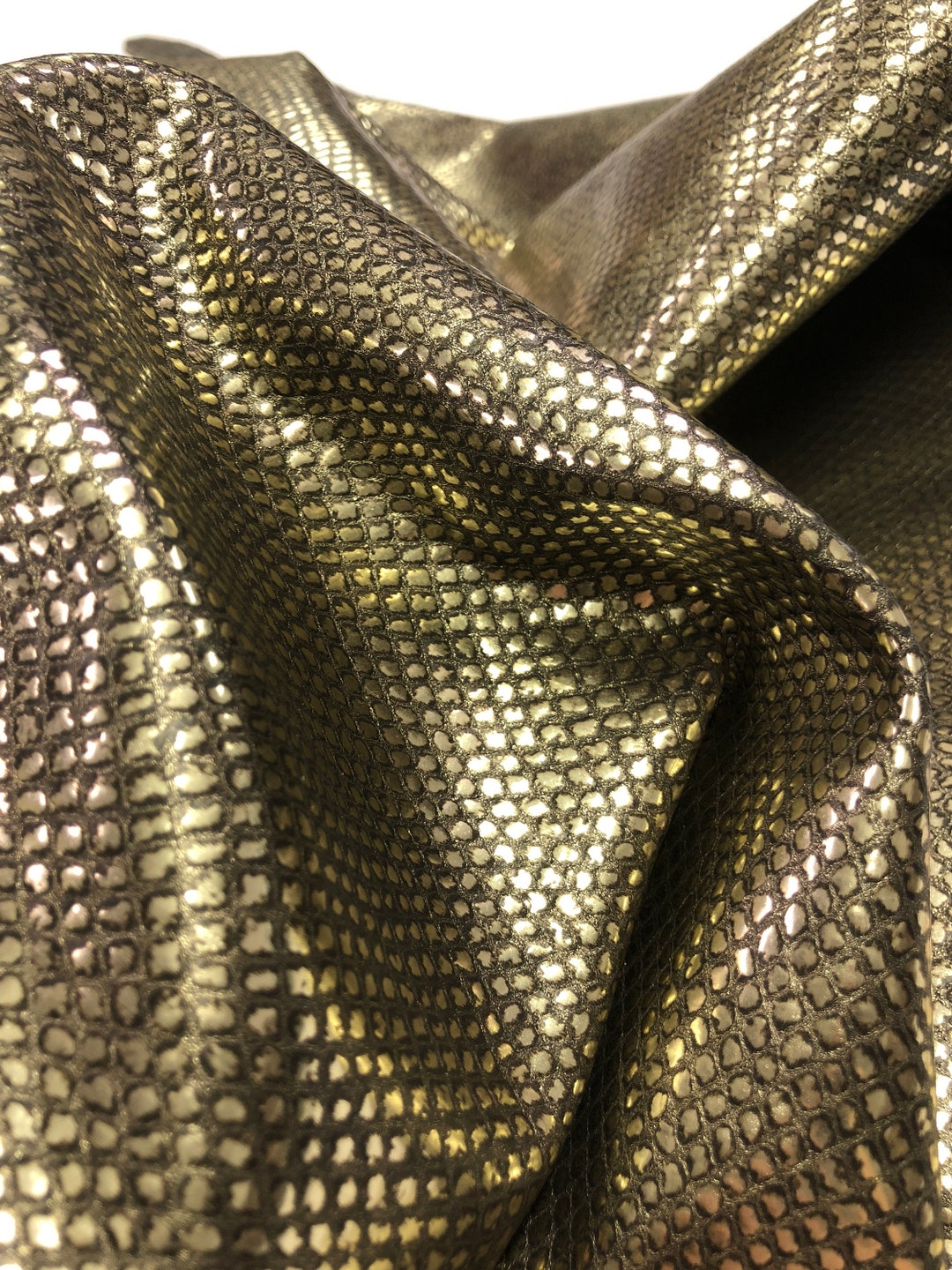 LEATHER GOLD METALLIC Printed Very Shiny With Black Suede Back - Etsy