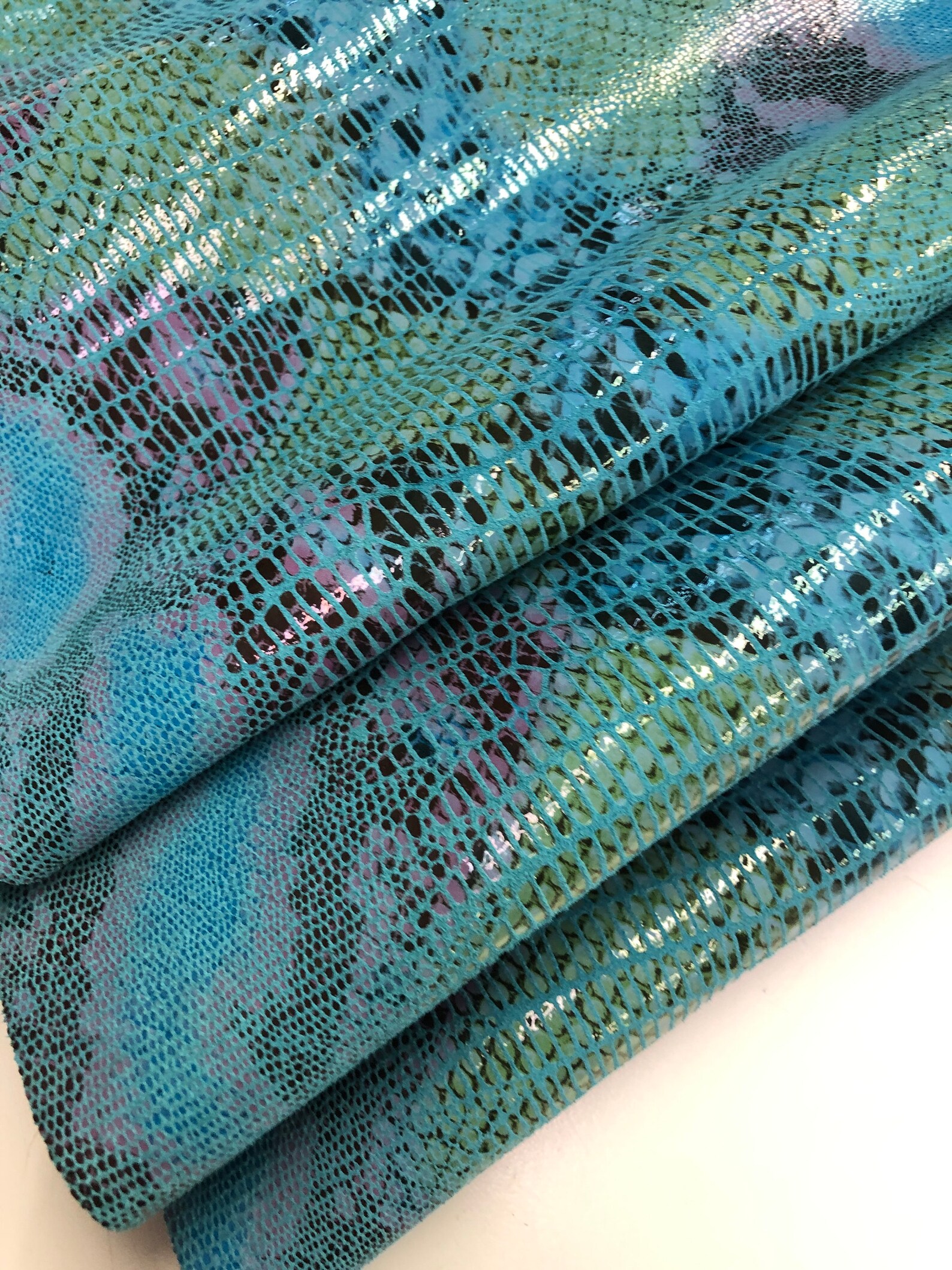 LEATHER PYTHON Print/turquoise Pink Green CALFSKIN - Etsy