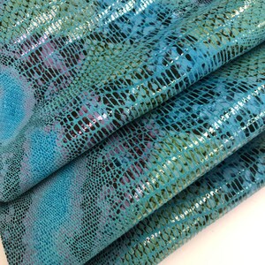 LEATHER PYTHON Print/turquoise Pink Green CALFSKIN Suede/genuine ...