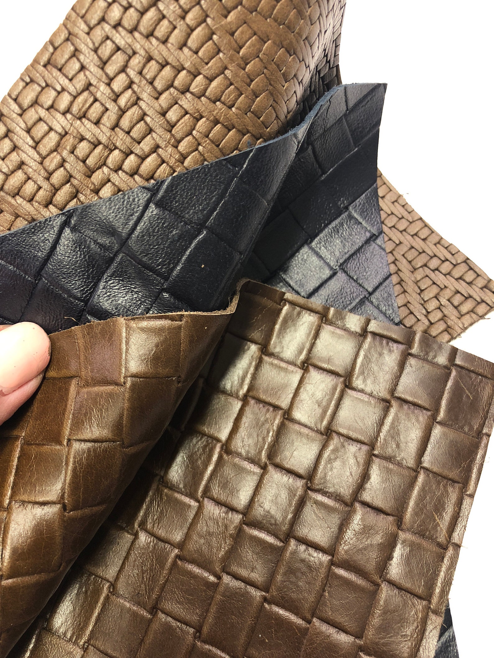 LEATHER BASKETWEAVE Large Pattern Zig Zag Braided - Etsy