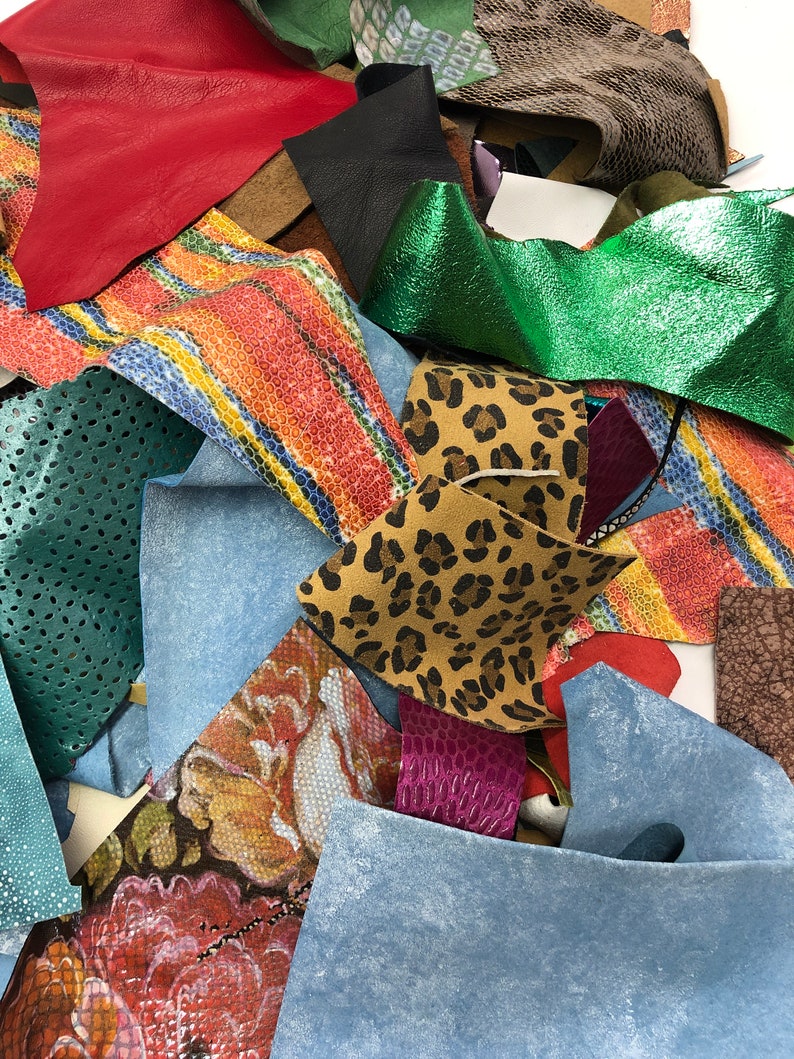 LEATHER SCRAPS, Leather Remnants of Printed and Embossed Leathers, Sold ...