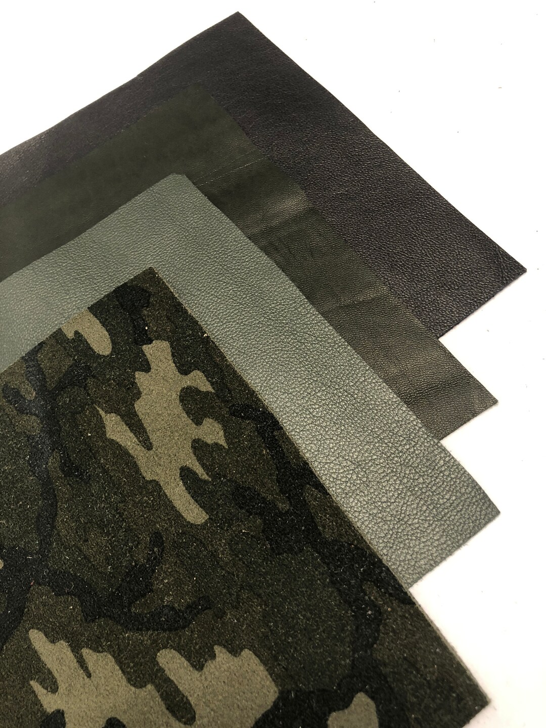 CAMOUFLAGE ARMY OLIVE and Black Genuine Leather and Suede, Soft ...