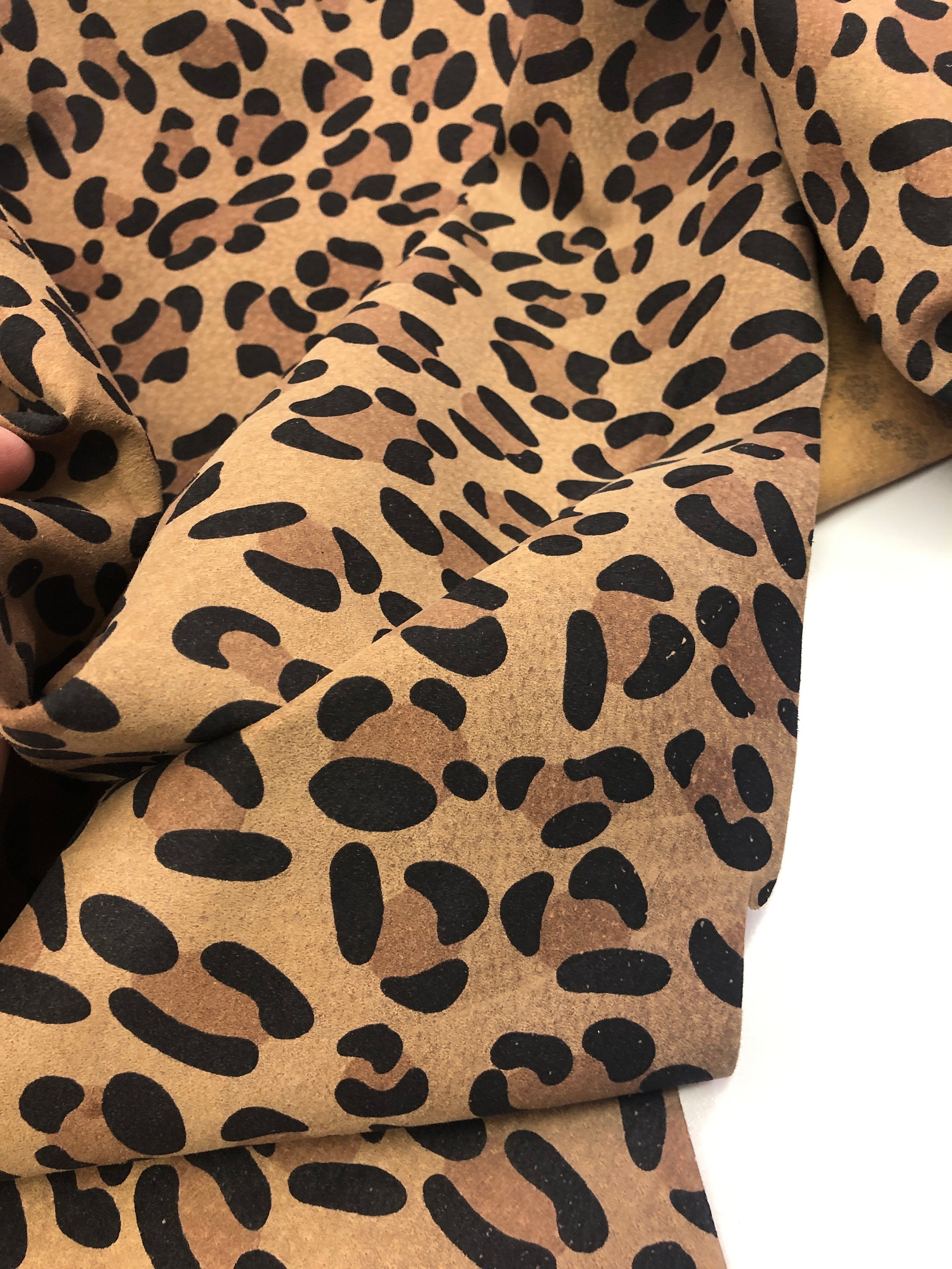 LEATHER 12"x12" JAGUAR LEOPARD Calfskin Suede Printed Animal Print ...